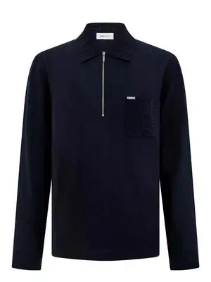 FERRAGAMO Zip Long-sleeved Polo Shirt - Blue