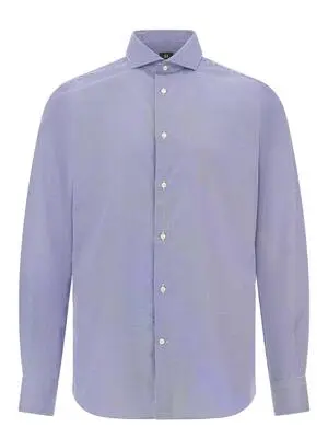 Boggi Milano Houndstooth Cotton Shirt - Blue