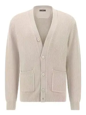 Boggi Milano Ribbed Knit Cardigan - Neutrals