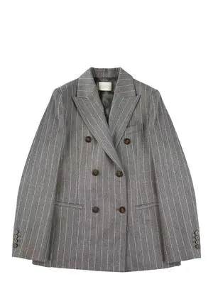 SLOWEAR Double-breasted Pinstripe Blazer - Grey