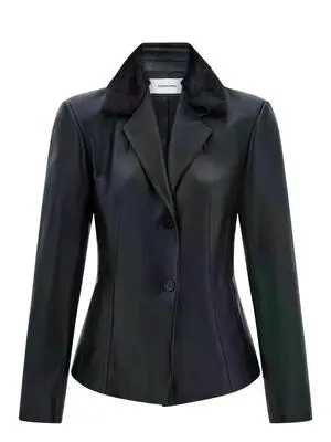 FERRAGAMO Nappa Leather Blazer With Shearling Collar - Black