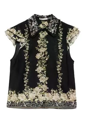 Alice + Olivia Ruffled Floral Blouse - Black
