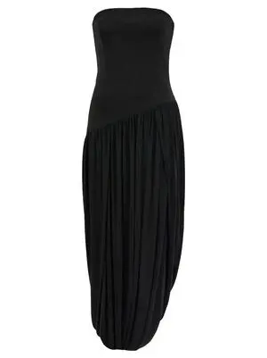 FERRAGAMO Asymmetric Ruched Bustier Midi Dress - Black