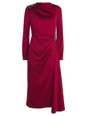 Erdem Satin Cady Draped Midi Dress - Red