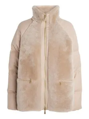 Eleventy Shearling High-neck Jacket - Beige