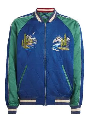 Polo Ralph Lauren Satin Embroidered Bomber Jacket - Blue
