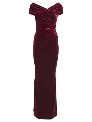 Talbot Runhof Velvet Off-the-shoulder Maxi Dress - Burgundy