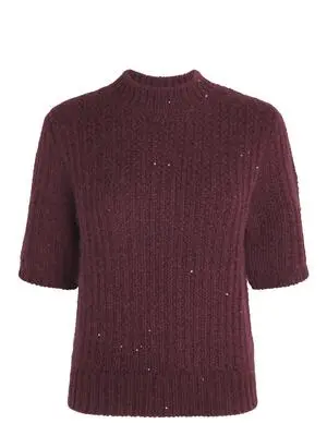 Eleventy Wool-blend Sequin Sweater - Burgundy