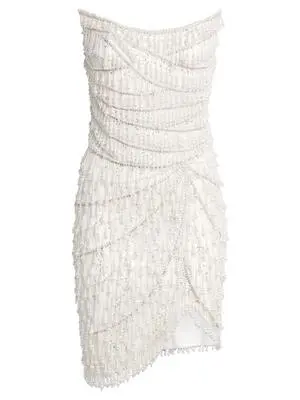 Pamella Roland Beaded Strapless Mini Dress - Ivory