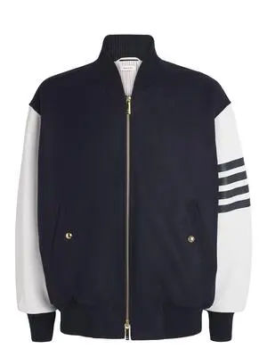 Thom Browne Oversized Wool-leather Bomber Jacket - Navy