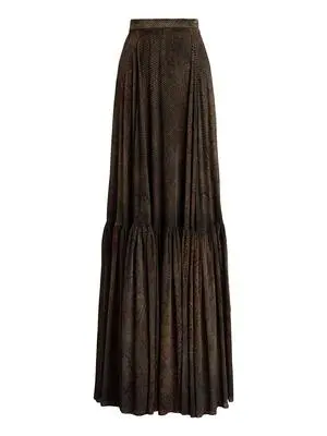 Ralph Lauren Velvet Devoré Carlita Maxi Skirt - Brown