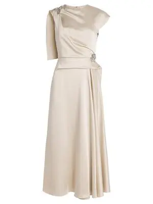 Erdem Satin Cady Embellished Draped Midi Dress - Gold