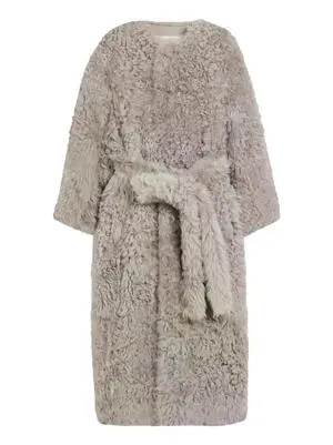 Ami Shearling Belted Coat - Grey