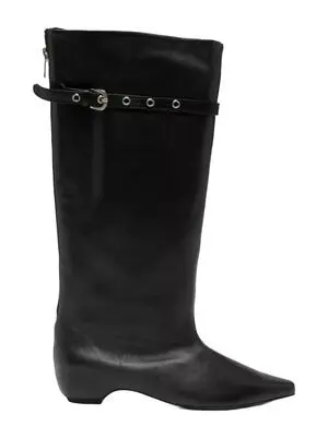 LOW CLASSIC Buckle-detail Leather Boots - Black