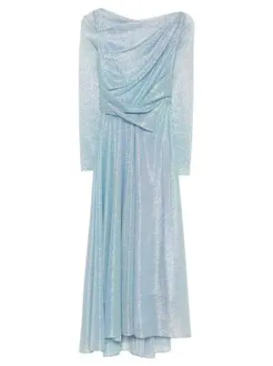 Talbot Runhof Draped Long-sleeve Embellished Dress - Blue