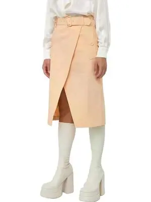 Patrizia Pepe Belted Wrap Midi Skirt - Neutrals