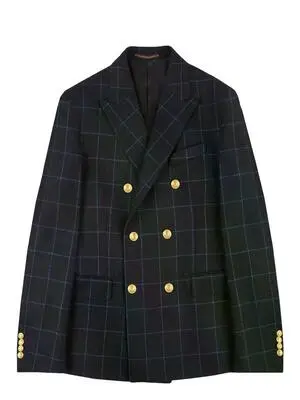 Incotex Double-breasted Checked Wool Jacket - Blue