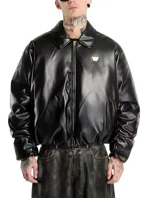 MISBHV Faux-leather Puffer Bomber Jacket - Black