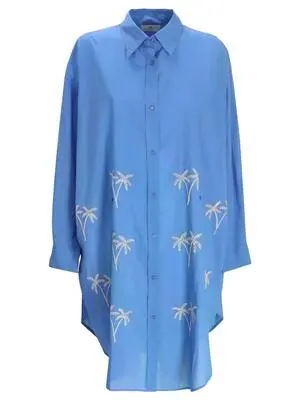 BENARAS BY CITRUS Palm Tree Embroidered Midi Shirt Dress - Blue