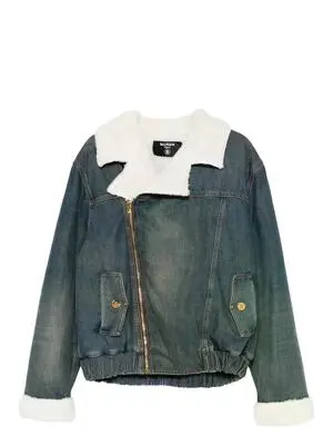 Balmain Shearling Zip-up Jacket - Blue