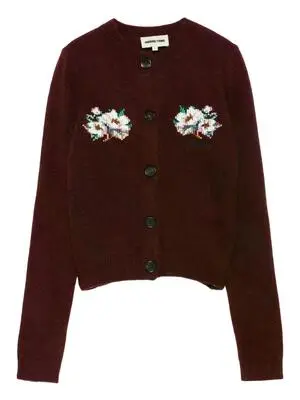 SHUSHU/TONG Floral Appliqué Buttoned Cardigan - Red