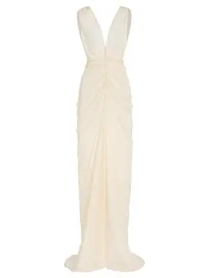 COLLEEN ALLEN Gathered Silk Chiffon Gown - Ivory