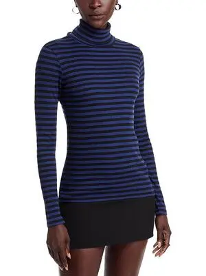 Majestic Filatures Striped Turtleneck Sweater - Bleu Saphir/noir