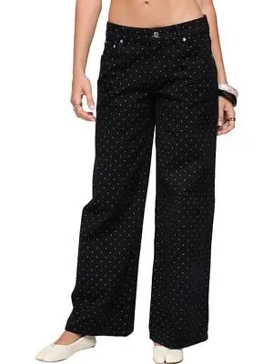 EDIKTED Misha Polka Dot Baggy Jeans - Black