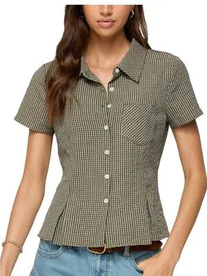 EDIKTED Plaid Button-up Shirt - Olive
