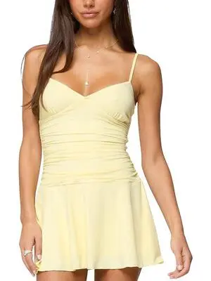 EDIKTED Ruched Mini Dress - Yellow