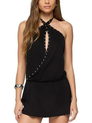 EDIKTED Studded Drop Waist Backless Mini Dress - Black
