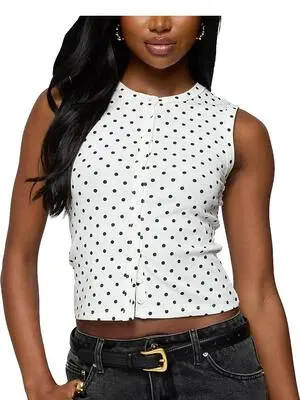 EDIKTED Rosalind Polka Dot Tank Top - White