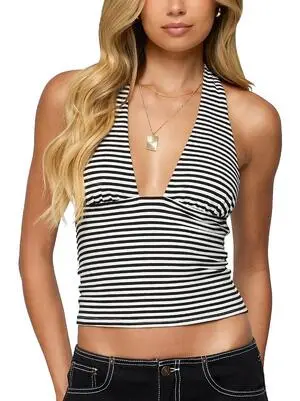 EDIKTED Striped Halter Top - Black And White
