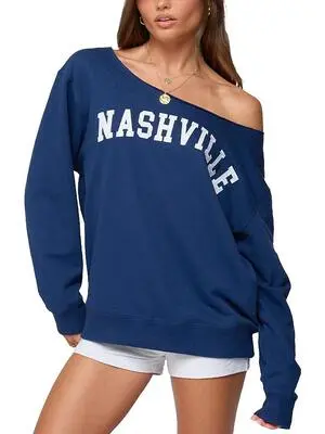 EDIKTED Nashville Oversized Wide Neck Sweatshirt - Navy
