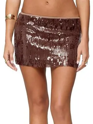 EDIKTED Sequin Mini Skirt - Brown