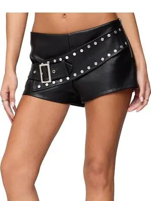 EDIKTED Studded Faux Leather Micro Shorts - Black