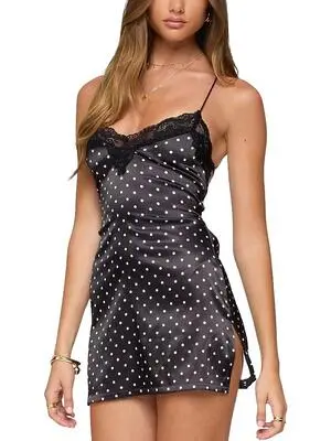 EDIKTED Lacey Backless Polka Dot Mini Dress - Black-and-white