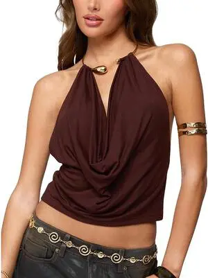 EDIKTED Mileva Cuff Deep Cowl Neck Top