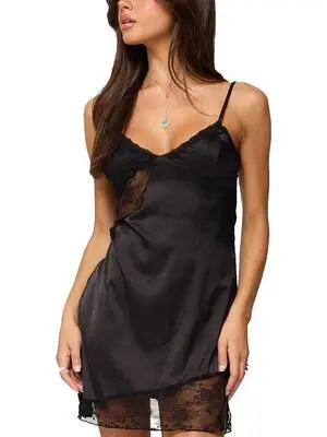 EDIKTED Asymmetric Lacey Satin Effect Mini Dress