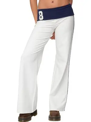 EDIKTED Contrast Fold Over Wide Leg Pants - White-and-navy