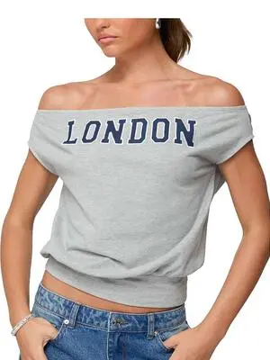 EDIKTED So London Off-shoulder Top - Gray Melange