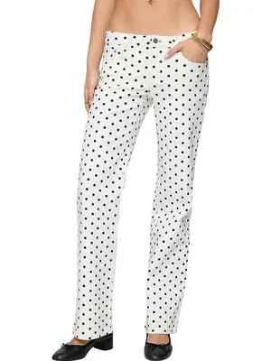 EDIKTED Romily Polka Dot Low Rise Jeans - White
