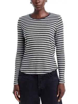 Majestic Filatures Striped Crewneck Tee - Anthra Chine/gris Chine