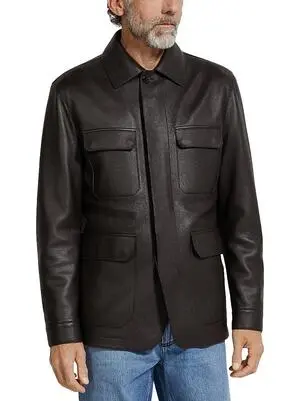 Zegna Leather Field Jacket - Dark Brown