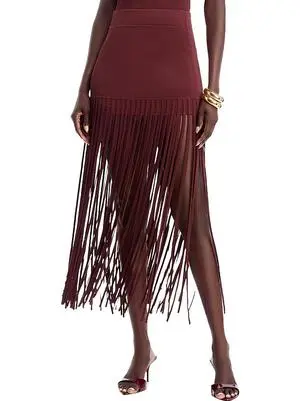 TOCCIN Carlyle Fringe Midi Skirt - Deep Spice