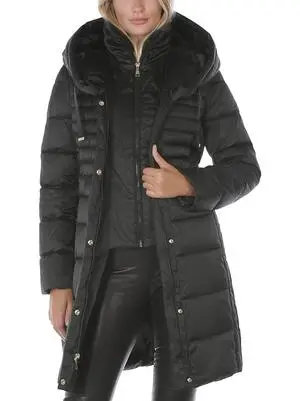 Tahari Casey Hooded Puffer Coat - Noir
