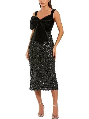 Mac Duggal Sleeveless Sequin Midi Dress With Bow - Black