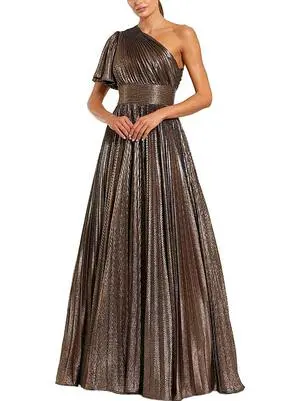 Mac Duggal Ieena One-shoulder Metallic Ballgown - Bronze