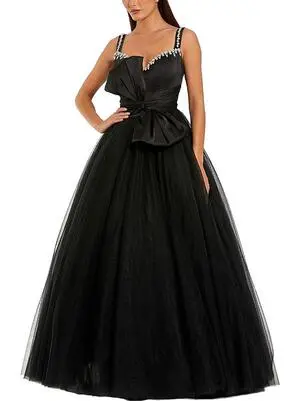 Mac Duggal Sleeveless Sweetheart Neck Tulle Ballgown With Bow - Black
