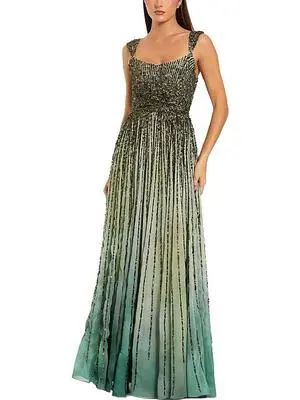Mac Duggal Ombre Mesh A-line Gown - Patina Green